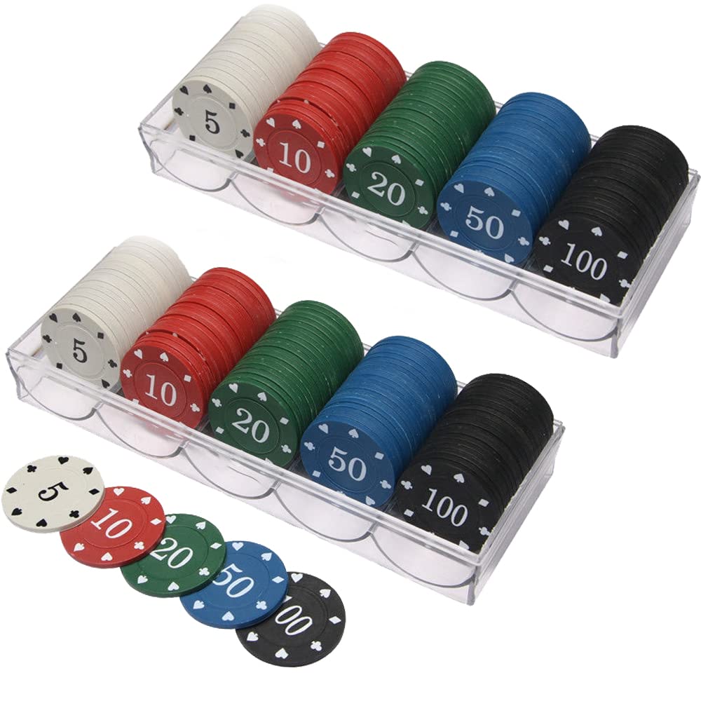 IXIGER Poker Chips Set(200pcs),Poker Chips with Denominations,Plastic ...