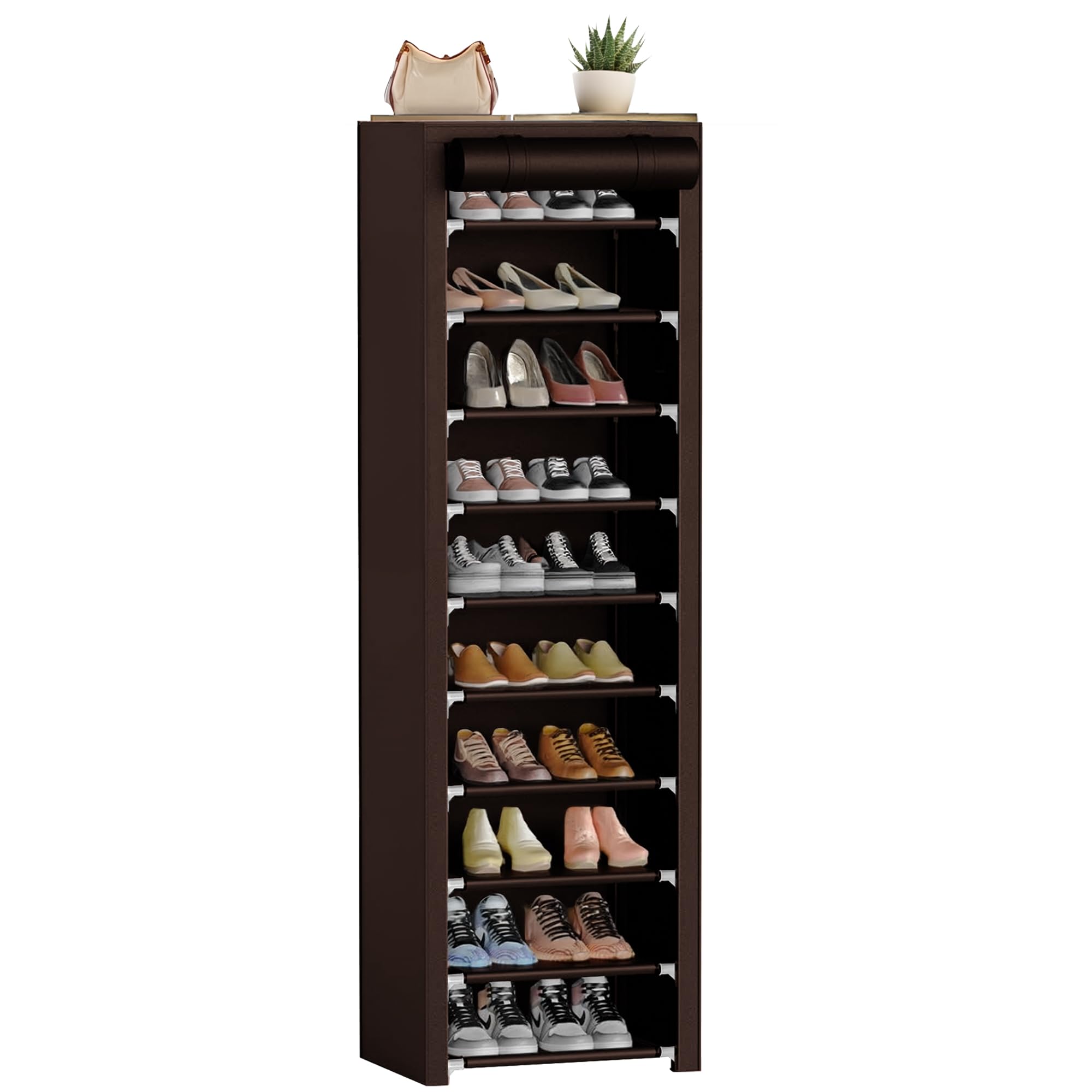 ERONE Shoe Rack with Cover 10 Tier Tall Slim Narrow Shoe Rack Organizer ...