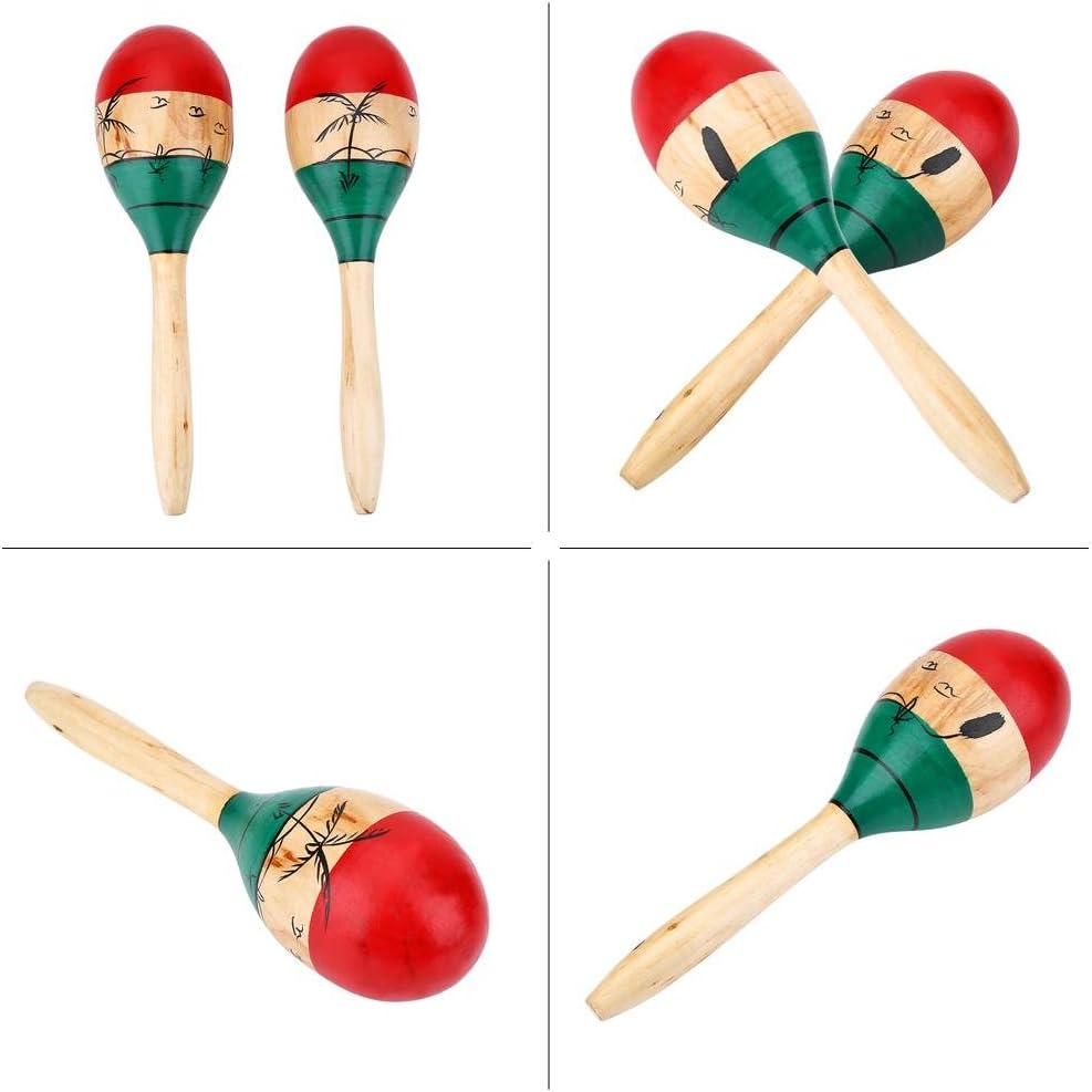 1 Pair of Maracas, Wood Hand-painted Beach Coconut Tree Pattern Maracas ...
