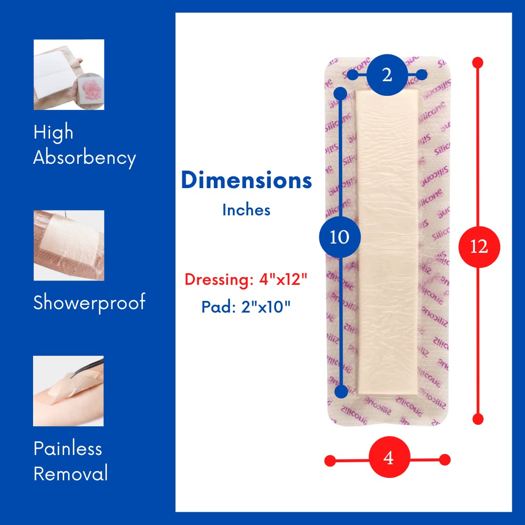Mua Silicone Foam Dressing 4”x12”[3 Pack] Post-Op Gentle Adhesive ...