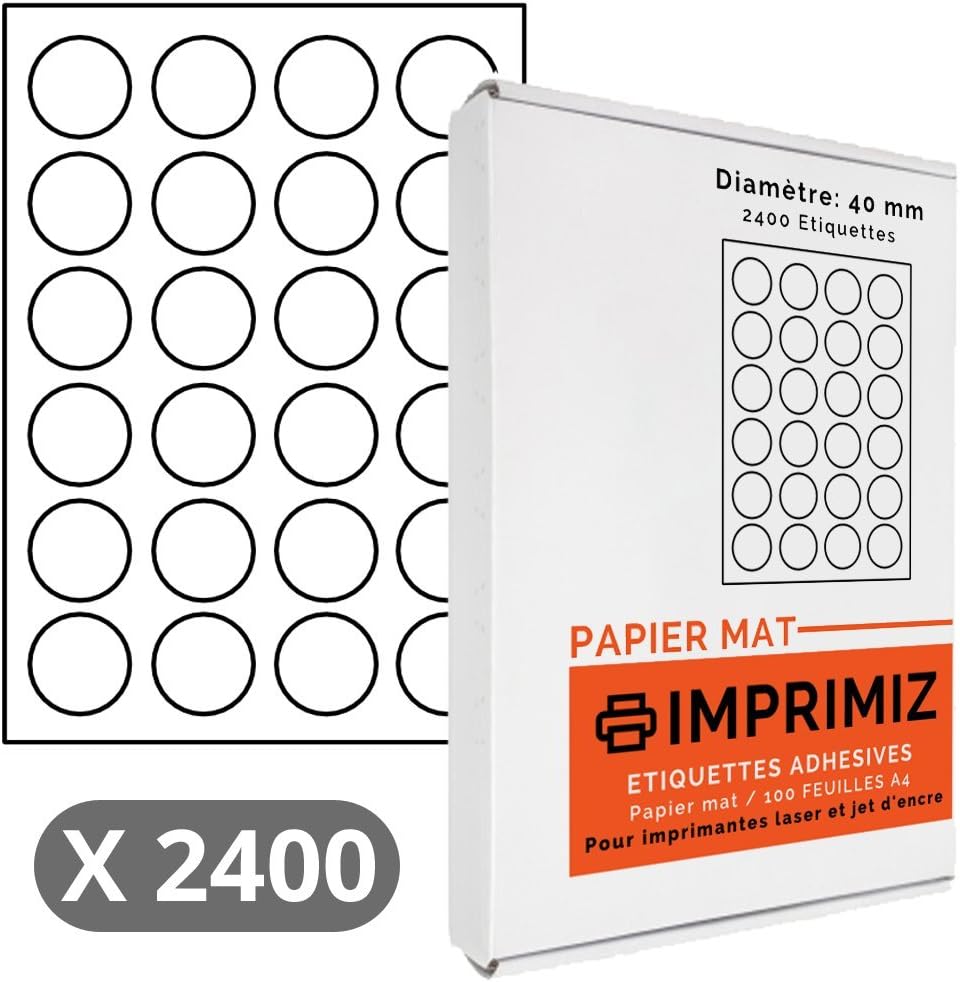 Round Adhesive Labels – 2400 Labels x 40 mm White Matt – For Laser and ...