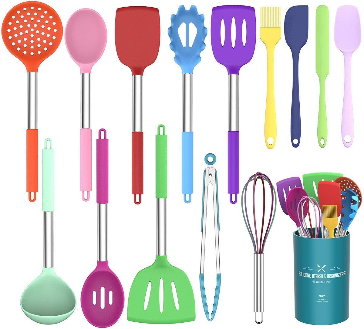 Umite Chef Kitchen Utensil Set, 15pcs Silicone Cooking Kitchen Utensils ...