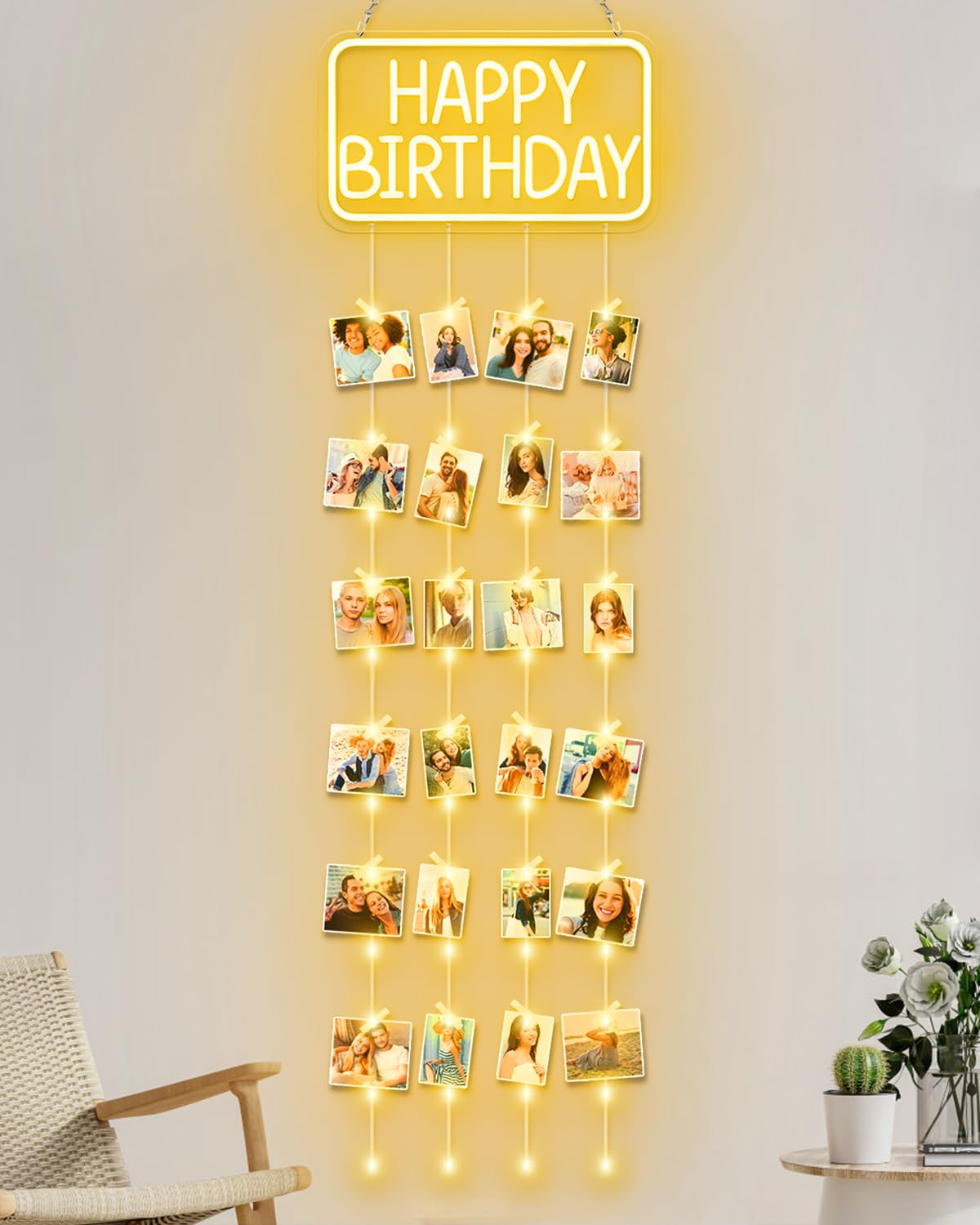 Qusea Birthday Hanging Photo Display Wall Decor Happy Birthday Neon ...