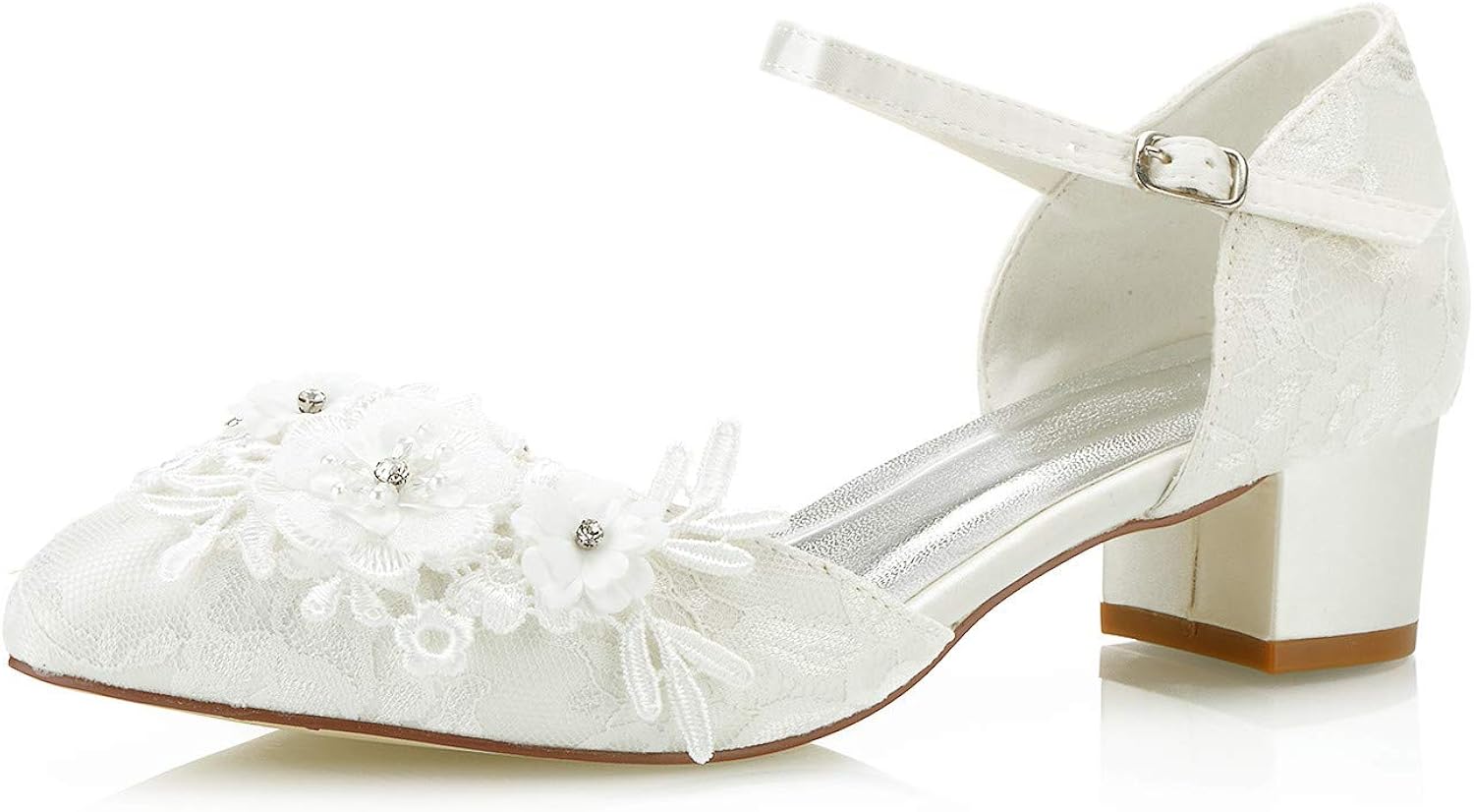 Mrs White 6655-1 Damen Hochzeitsschuhe 4cm Niedriger Keilabsatz Spitze ...