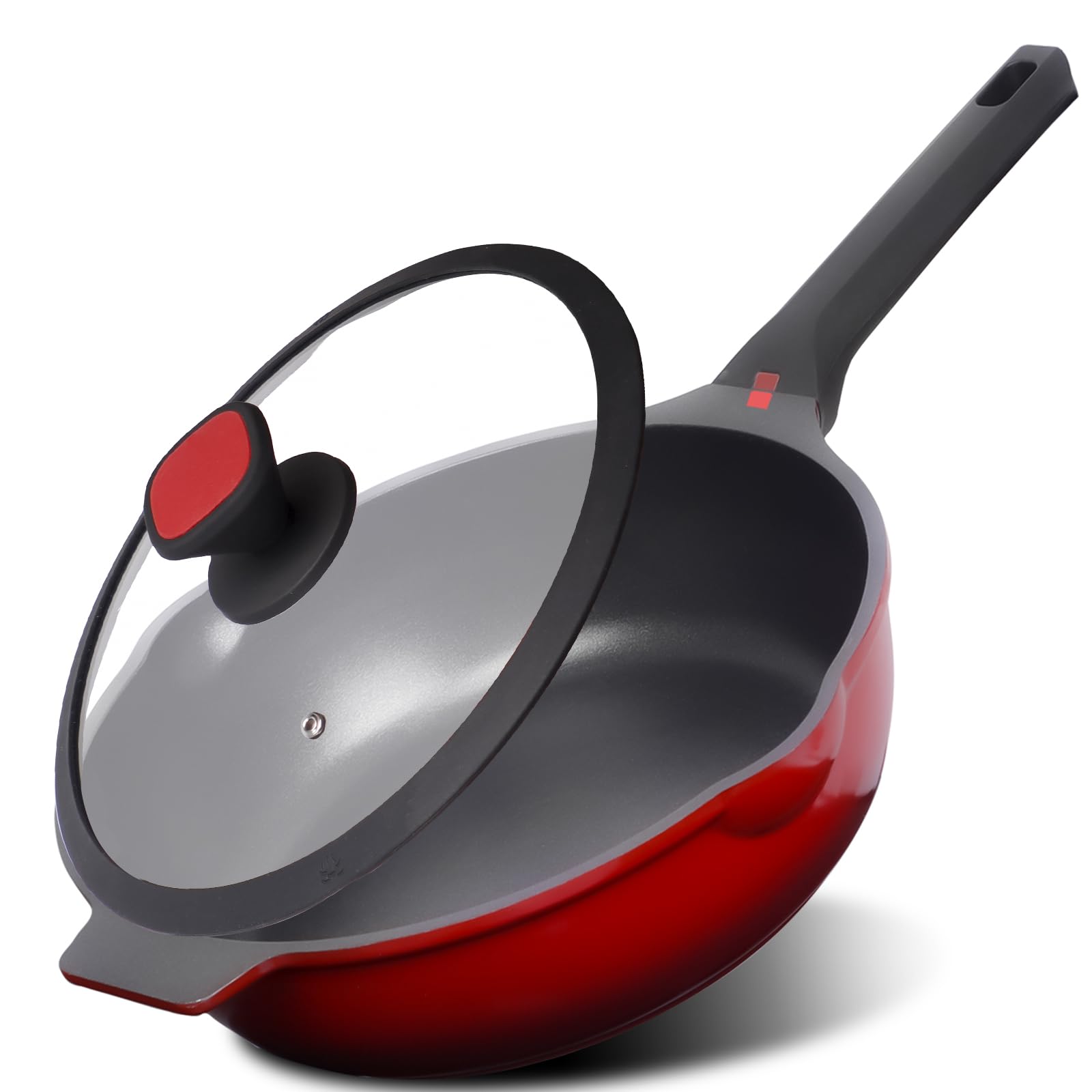 DIIG Nonstick Deep Frying Pan Skillet with Lid, 12 inch/ 5.5 QT Saute Pan with Silicone Lid ...
