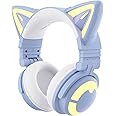 Amazon.com: YOWU Cat Ear Headphones CE, Wired/Wireless Blue Gaming ...