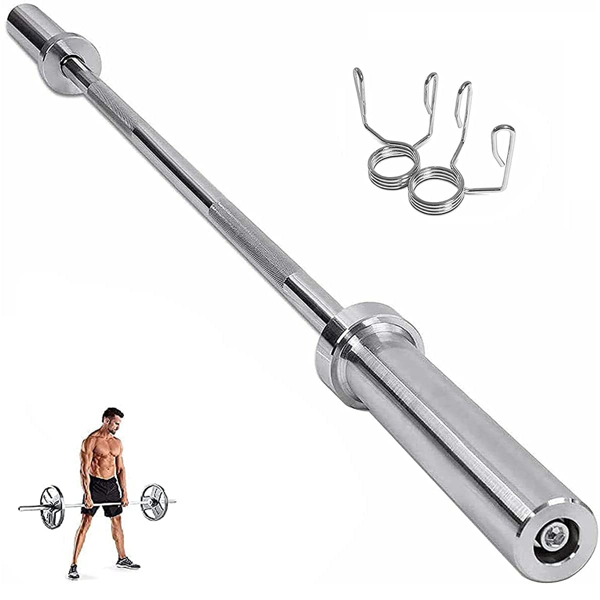 uyoyous 4FT Barbell Bar Solid Threaded Chrome barbell Bar with 2 inch ...