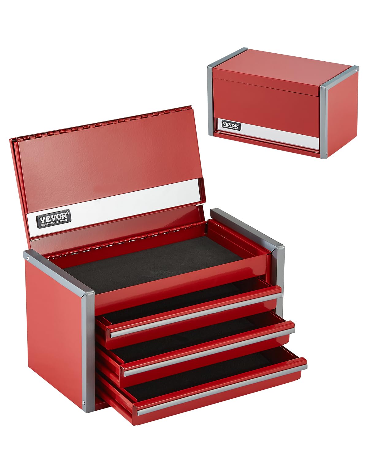 VEVOR Metal Tool Box, 8.6-inch, Portable Metal Tool Box with 3 Drawers ...