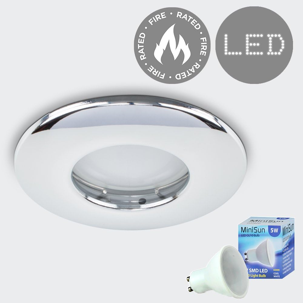 MiniSun Fire Rated Bathroom/Shower IP65 Rated Chrome Domed Ceiling ...