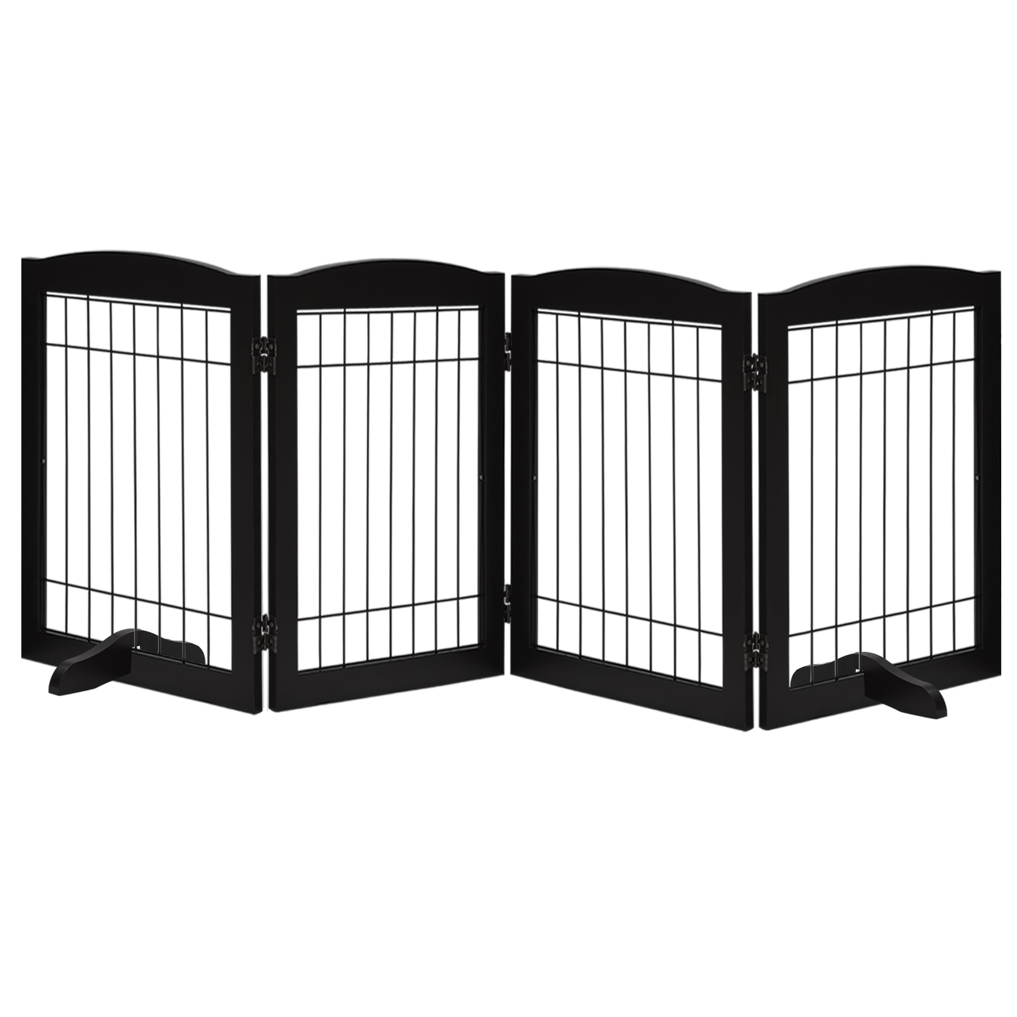 LZRS 4-Panel Freestanding Wooden Dog Gate—Extra Wide 30” Tall Foldable ...