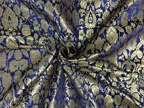 Schwere Seide Brokat Stoff marineblau blau x Metallic Gold Farbe bro566 ...