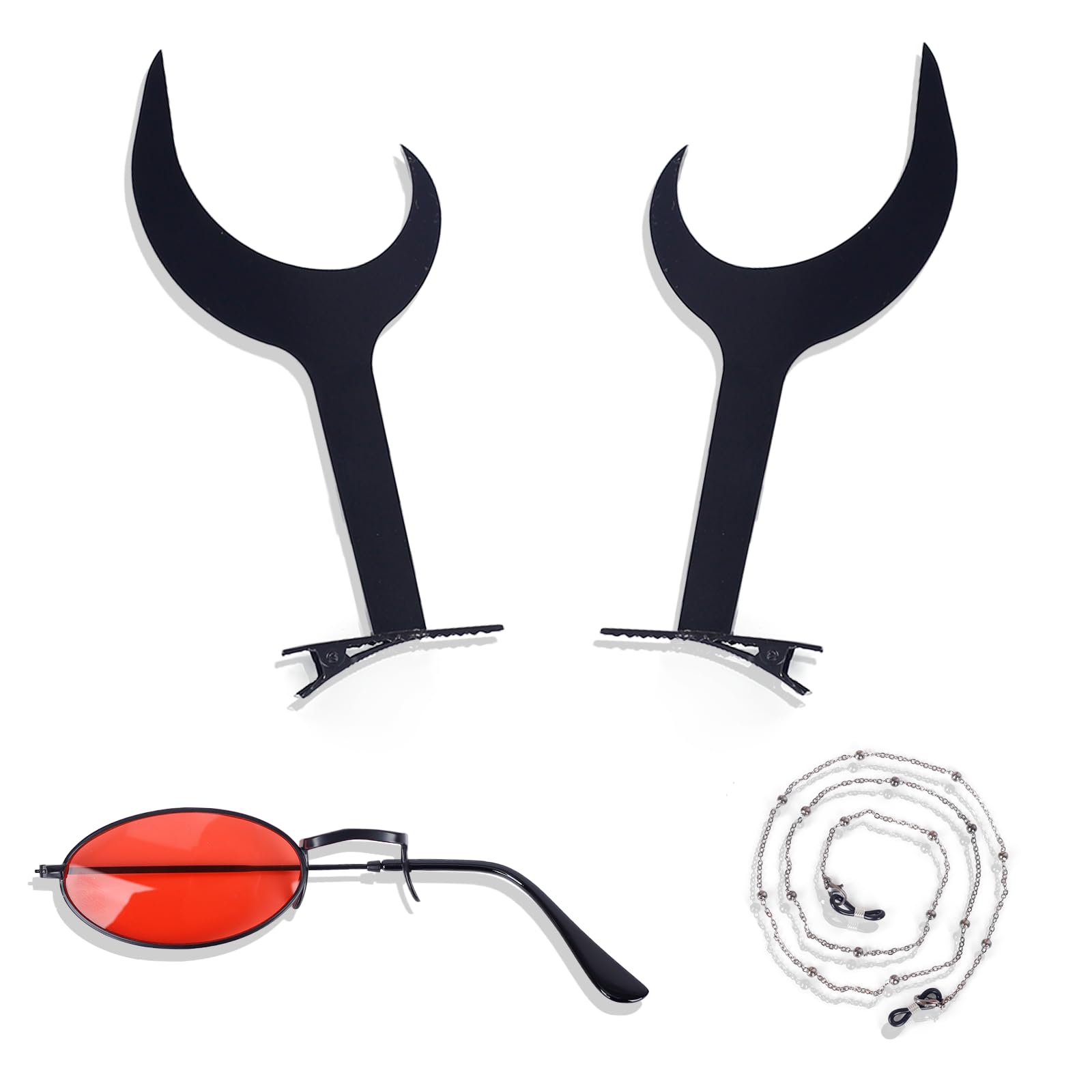 WeKen Red Monocle and Black Horns Clips Cosplay Accessories Set for ...
