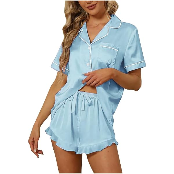 Pajamas Set For Woman NY Threads Women's Silk Satin Pajamas Set Button ...