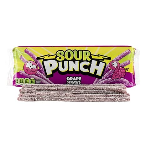 Sour Punch Straws, Sweet & Sour Grape Fruit Flavor, Chewy Candy, 4.5oz ...