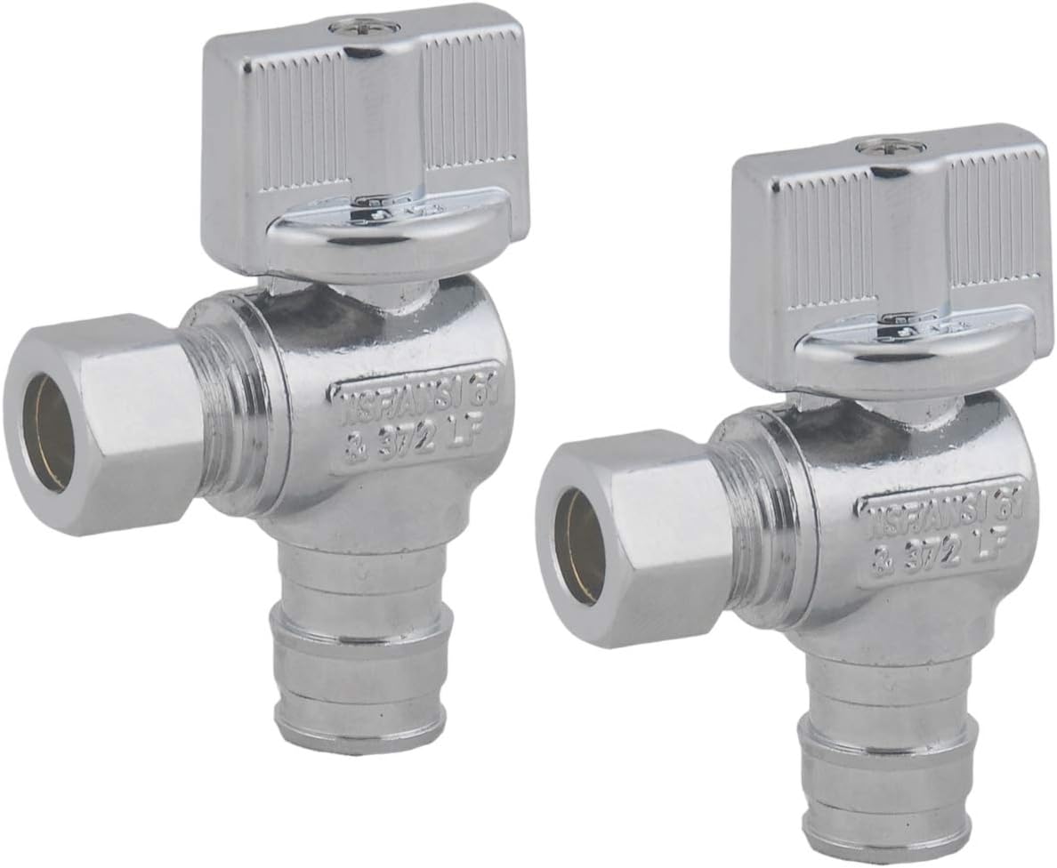 Angle Stop Valve, 1/4 Quarter Turn Chrome Plated Lead Free Brass 1/2-in ...