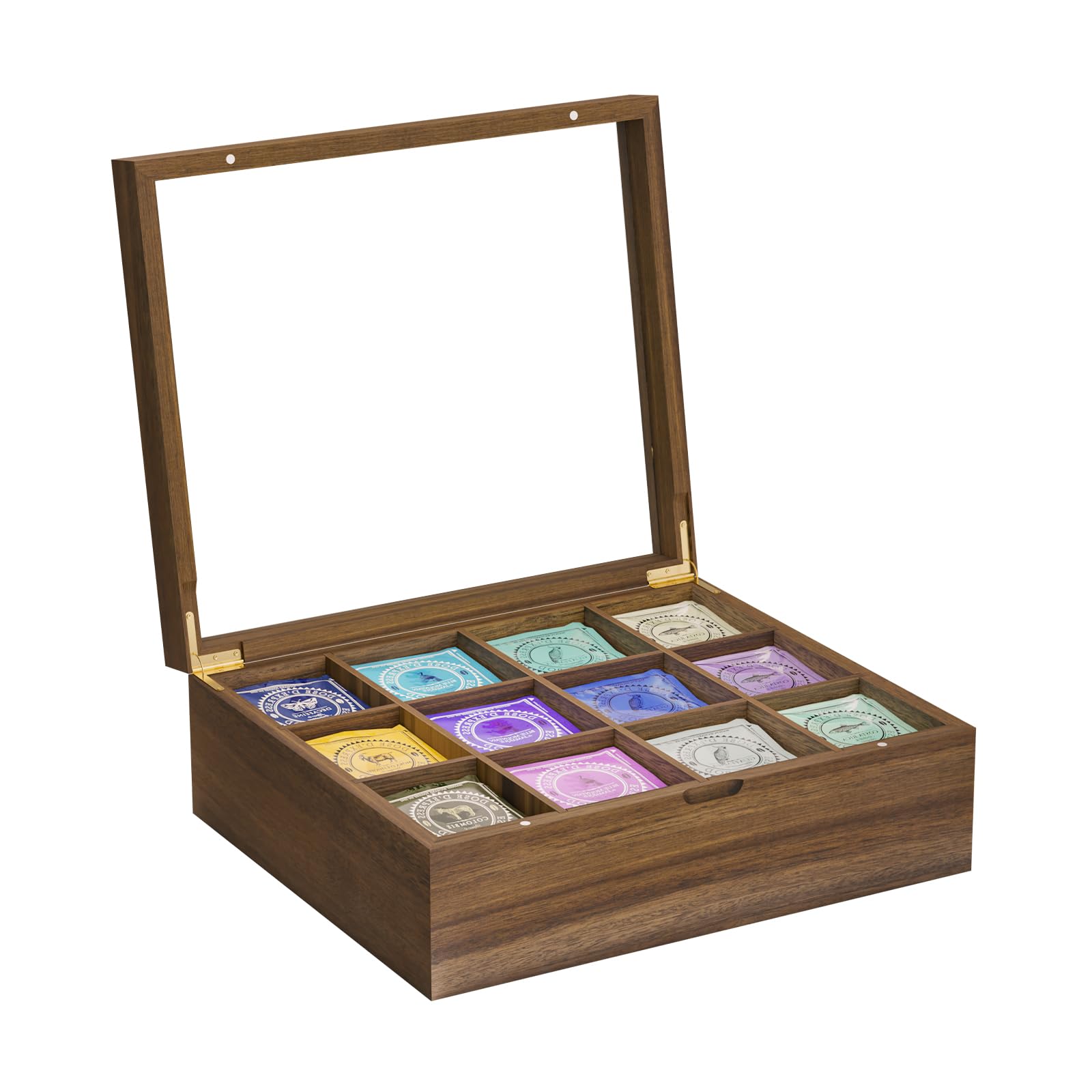SeekElegant Acacia Wood Tea Bag Organizer, 12 Compartments Tea Box ...