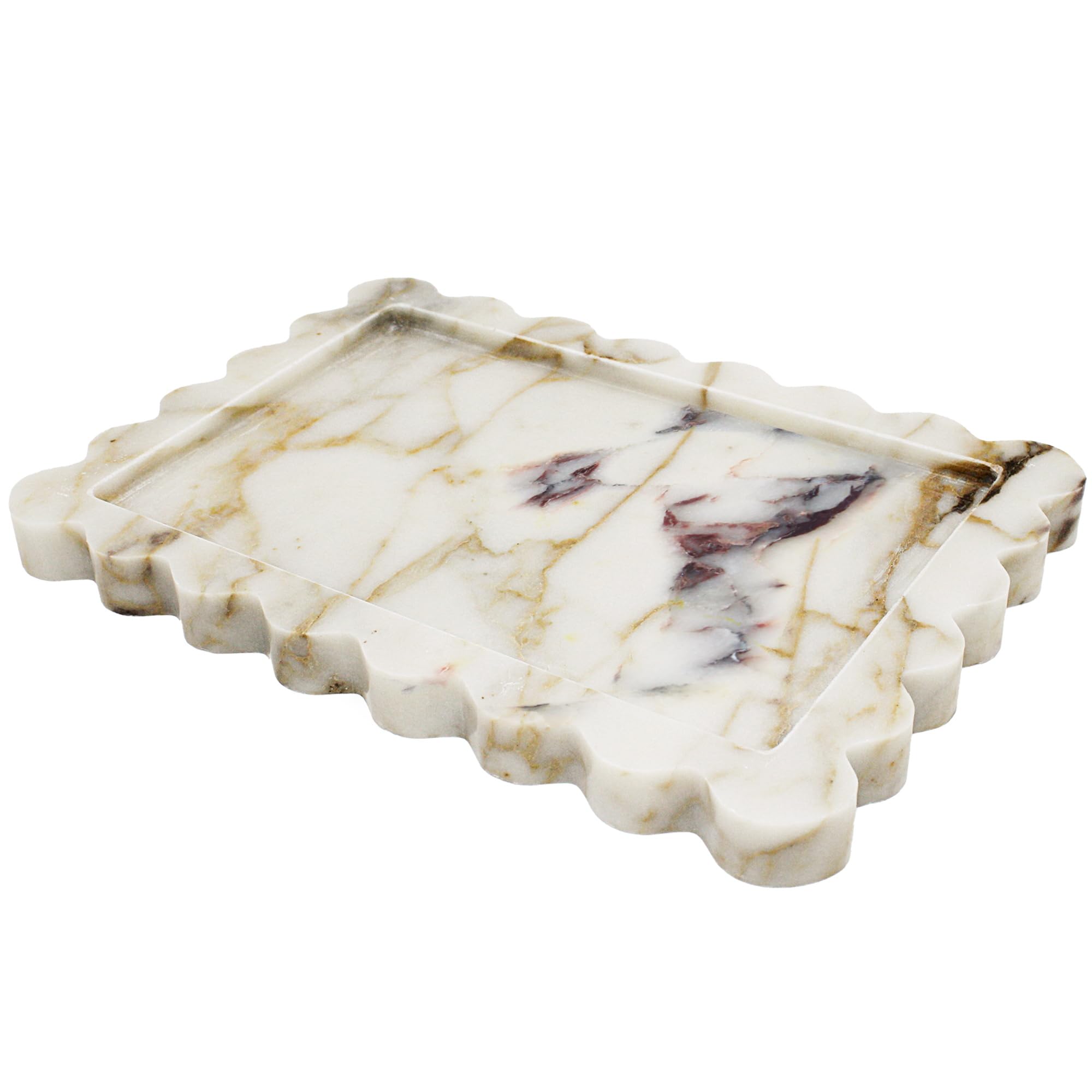 YMXYJM Genuine Calacatta Viola Scalloped Marble Tray, Real Natural ...