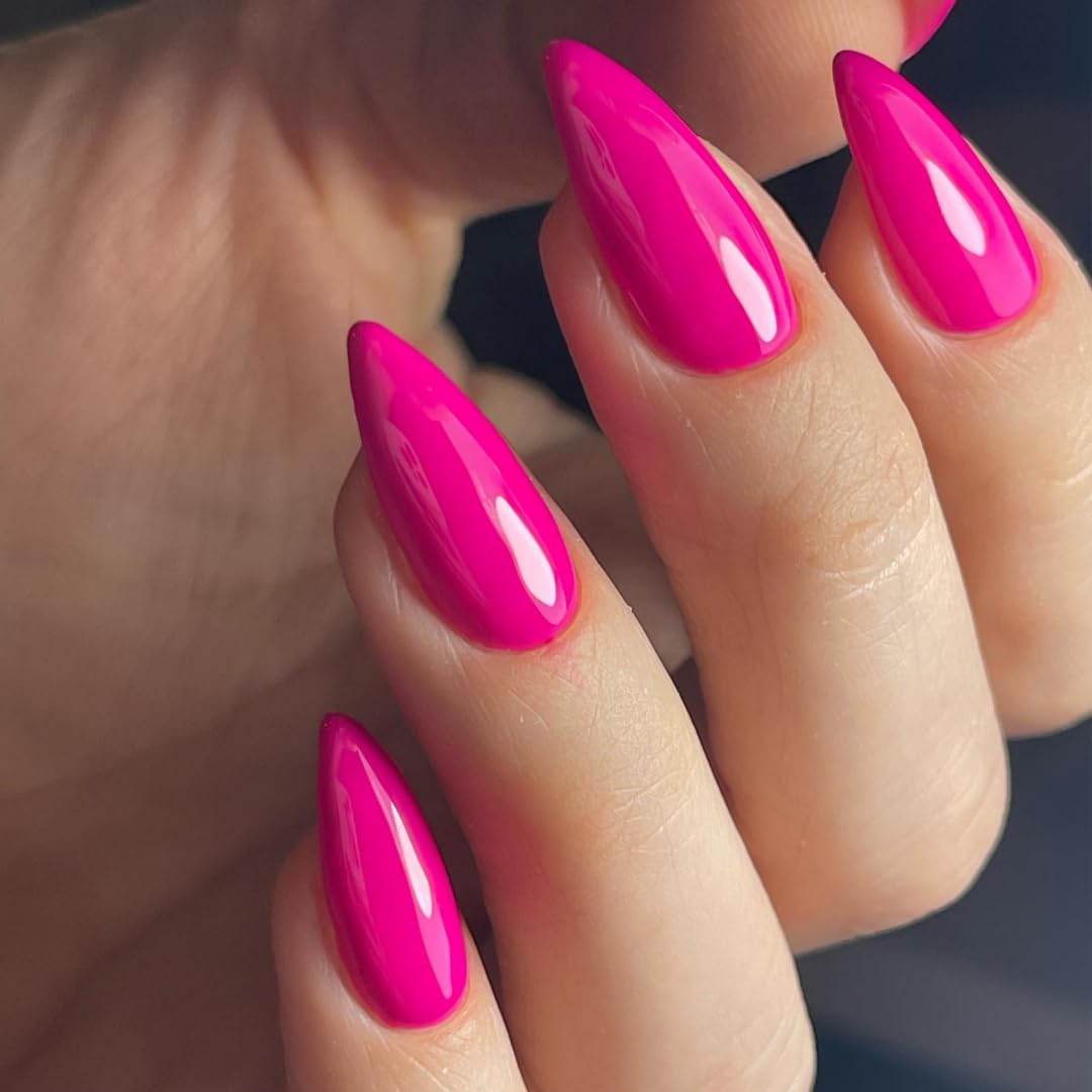 Hot Pink Press on Nails Almond Shaped Nails Press ons, Medium Fake ...