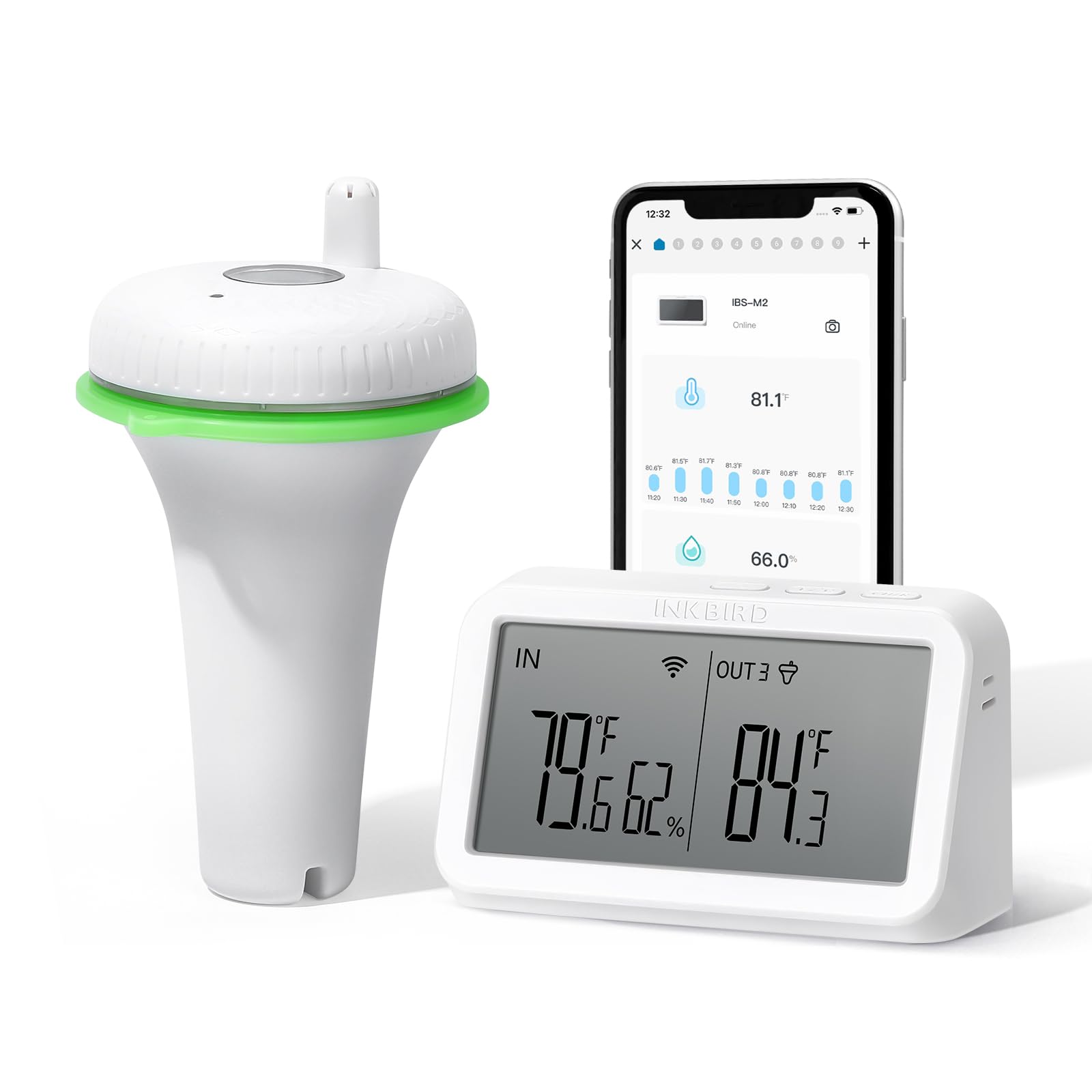INKBIRD IBS-P02R WiFi Floating Pool Thermometer Digital with IBS-M2 Wi ...