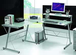 Amazon.com: L-Shaped Workstation Computer Desk with Frosted Glass Top ...