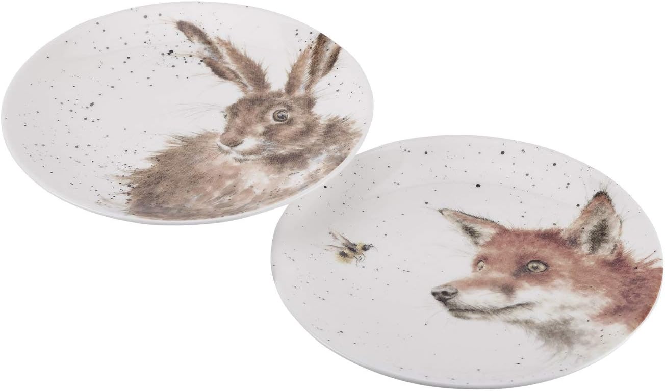 Wrendale by Royal Worcester Coupe Plates Fox and Hare, Multi-Colour ...