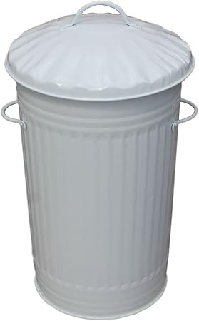 46L Litre Cream Galvanised Retro Slim Metal Bin - Kitchen Rubbish Waste ...