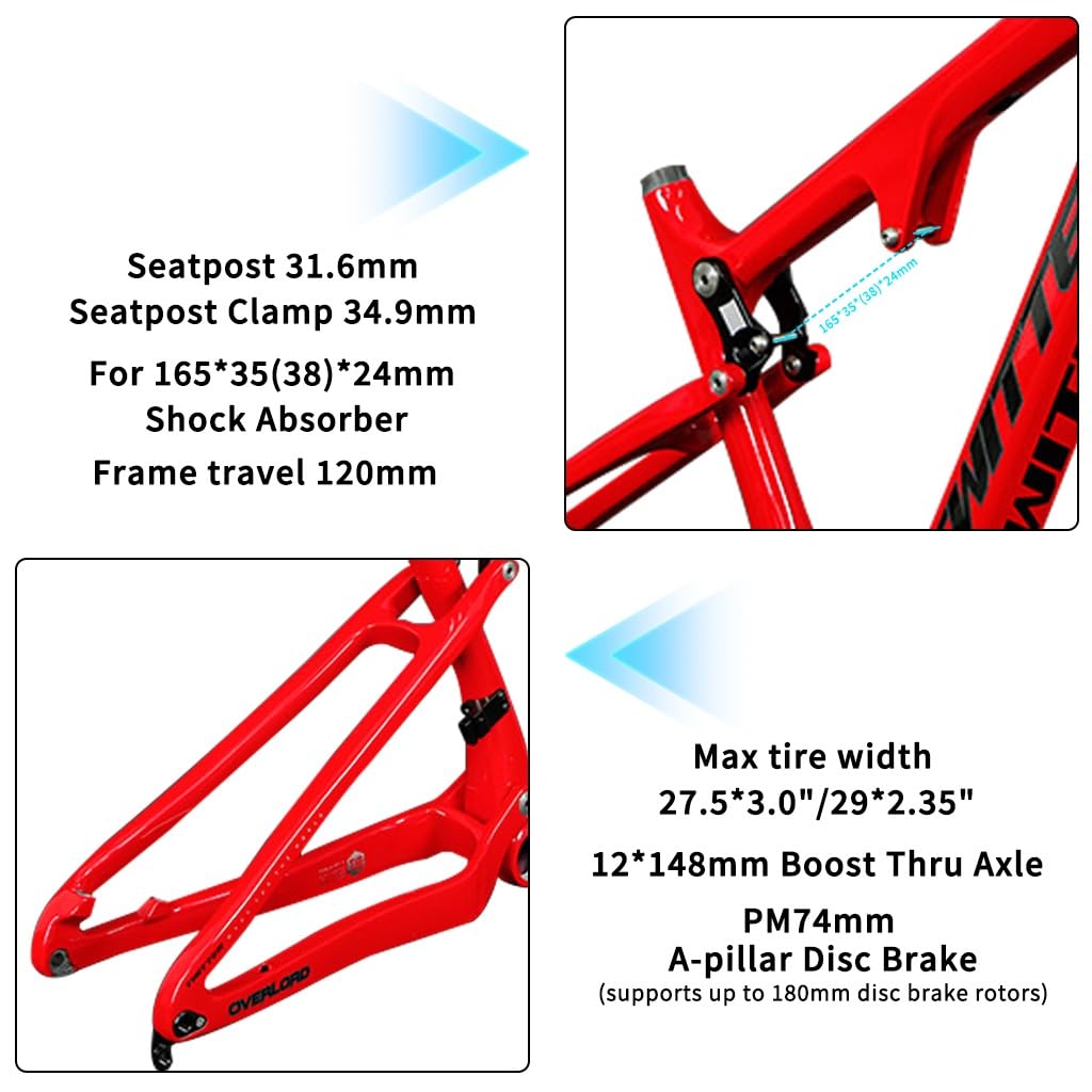 BSFHQS Full Suspension Enduro/Downhill Mountain Bike Frame 27.5/29er 15 ...