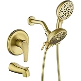 Brushed Gold Shower Faucet Set with Tub Spout Tub and Shower Faucet Set Complete with Handheld ...