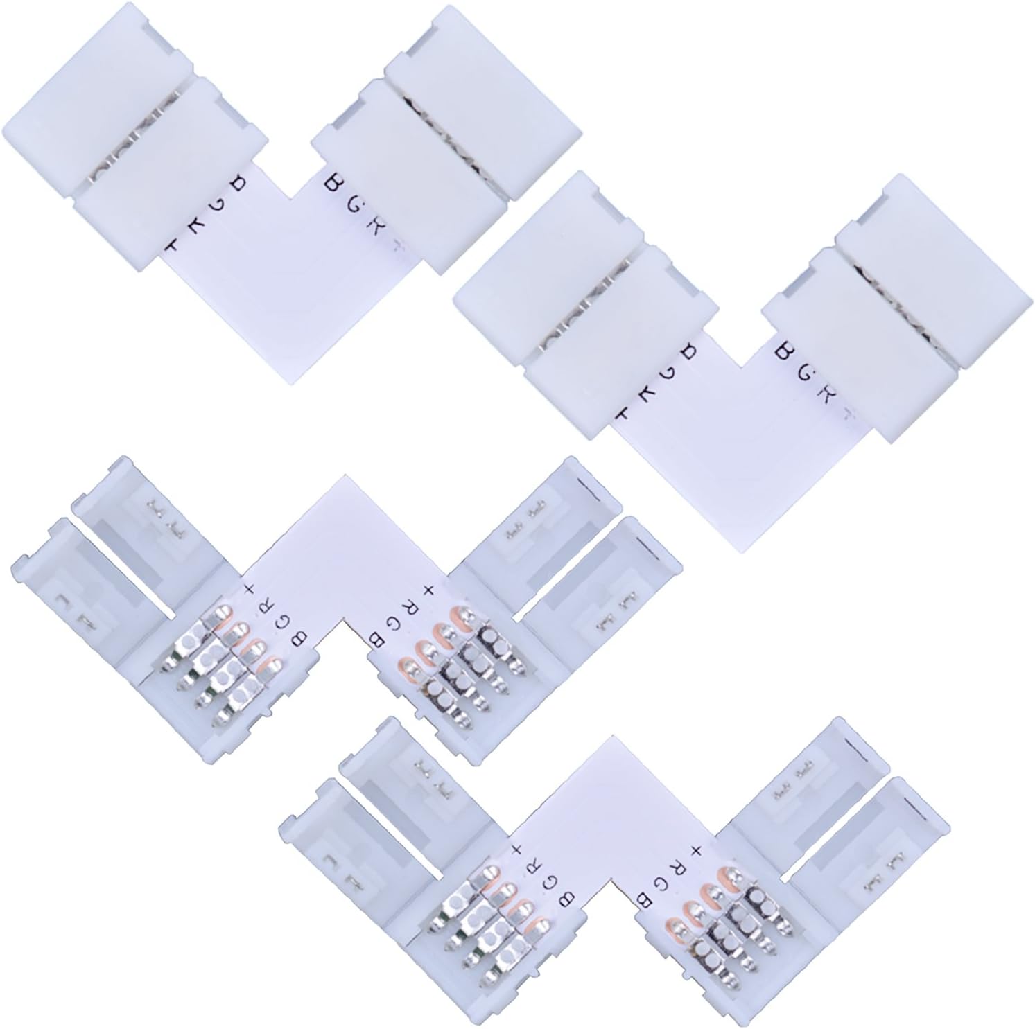 euhuton 10 Pieces LED Strip Connector L Shape 5050 RGB 4 Pin 10mm PBT ...