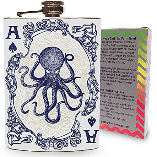 Buy Octopus Ace of Spades Vintage Playing Card Stainless Steel 8oz Hip Flask Kraken Whiskey ...