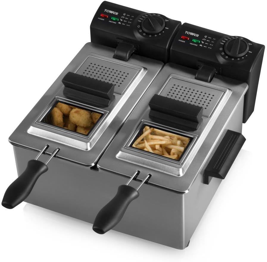 Tower T17007 Dual Basket Deep Fat Fryer, Easy Clean, Viewing Window ...