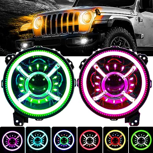 Auxbeam 9 Inch LED Headlights DOT Approved Multicolor RGB Headlights w ...