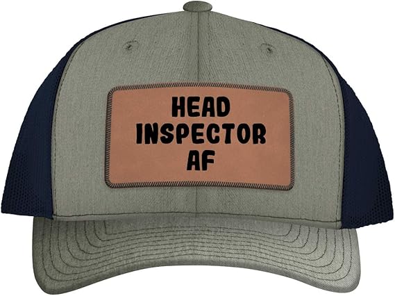 Head Inspector AF - Leather Dark Brown Patch Engraved Trucker Hat ...