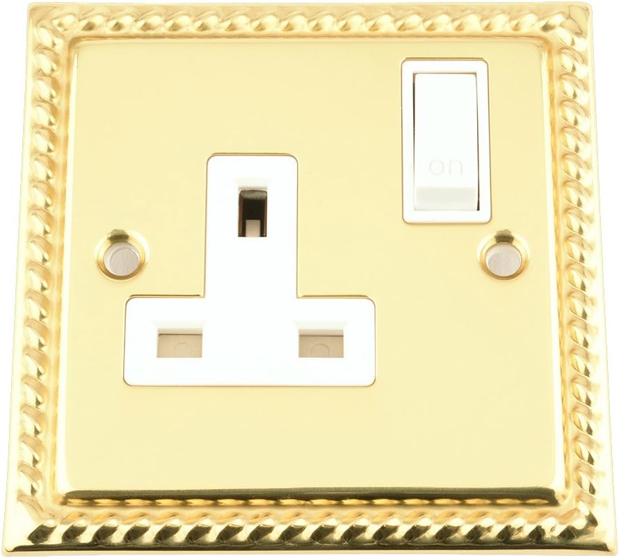 Socket 1 Gang – Polished Brass Georgian – White Insert Plastic Switch ...