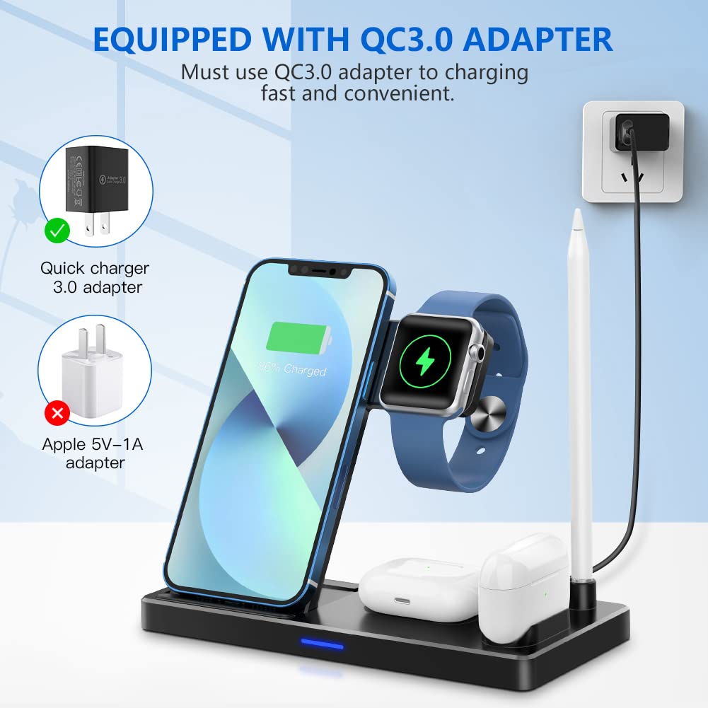 WAITIEE Wireless Charger 5 in 1,Wireless Charging Station for iWatch SE ...