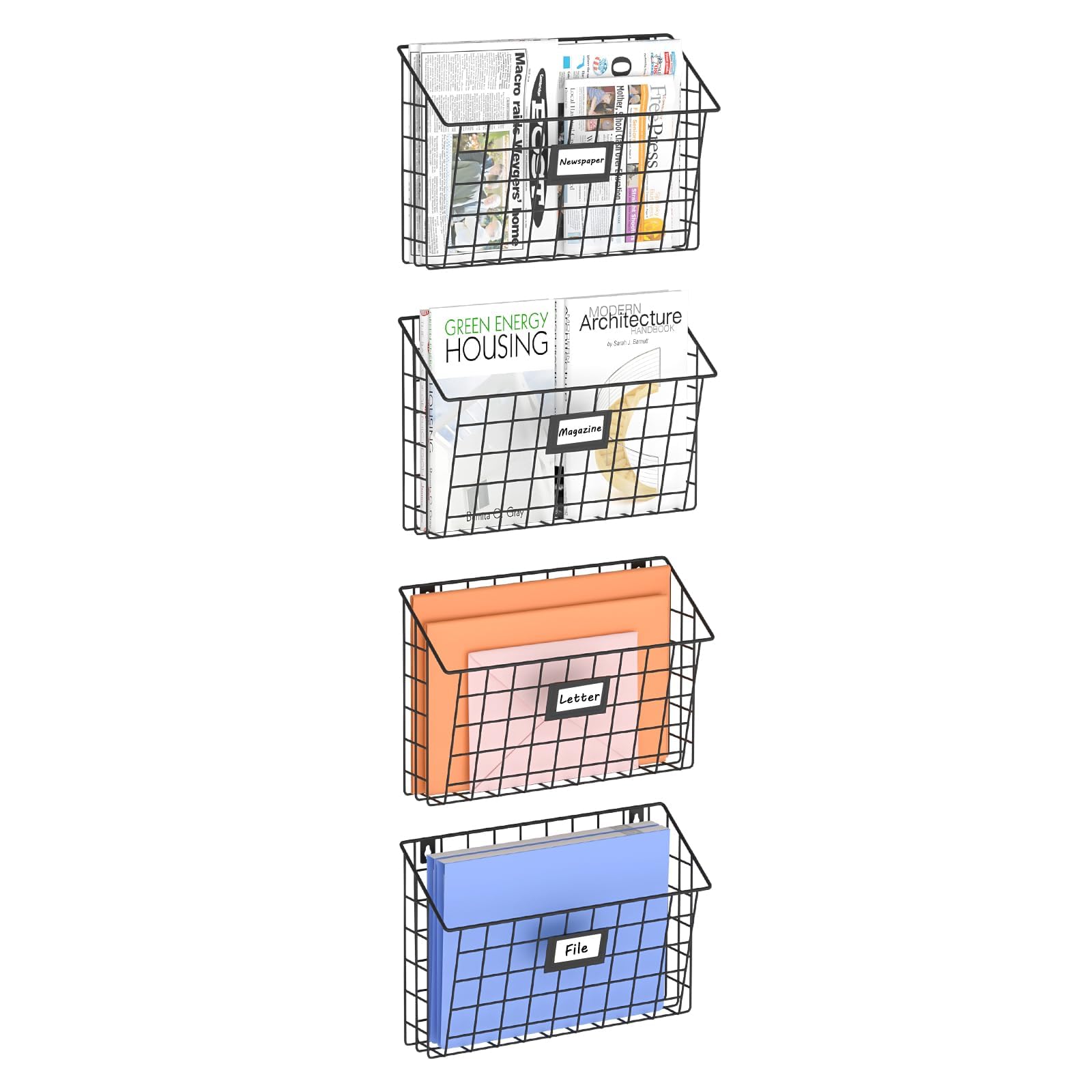 X-cosrack 4-Tier Hanging Wall File Holder Vertical Wall Mount Metal ...