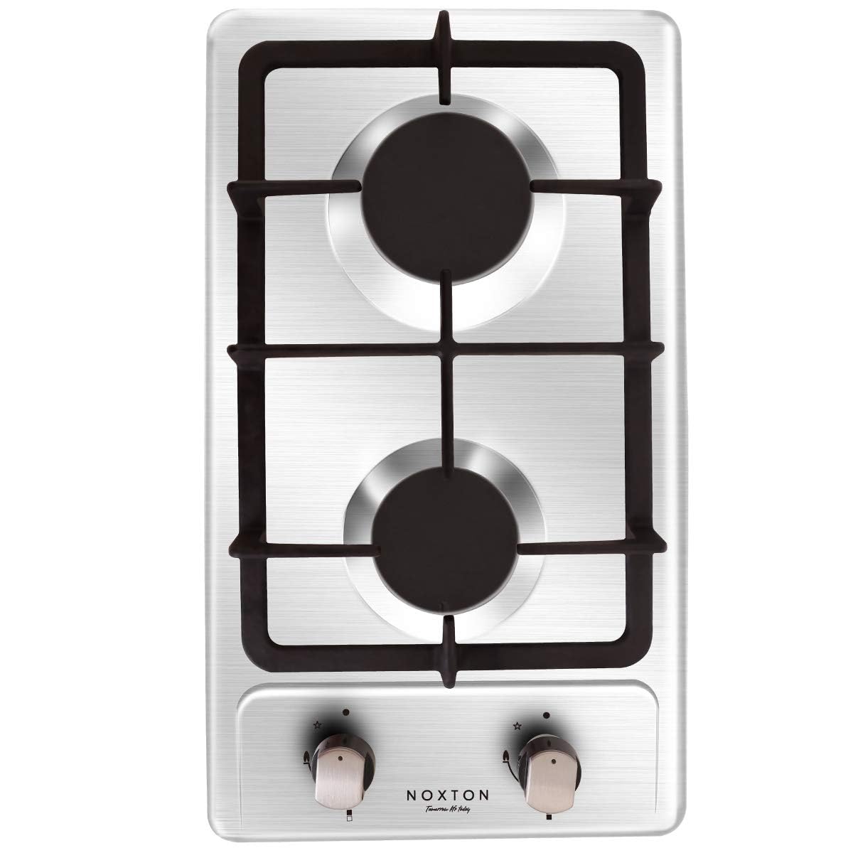 Noxton Gas Cooktop 2 Burner, 12 inch LPG/NG Dual Fuel Built-in Gas Stove Top, Stainless Steel ...