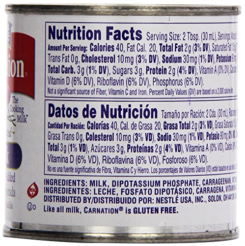 carnation evaporated milk nutrition facts