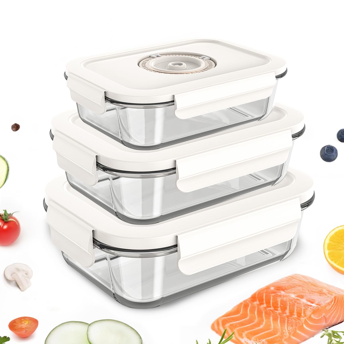 GENIEX Vacuum Containers for Food Storage, Glass Vacuum Seal Containers ...