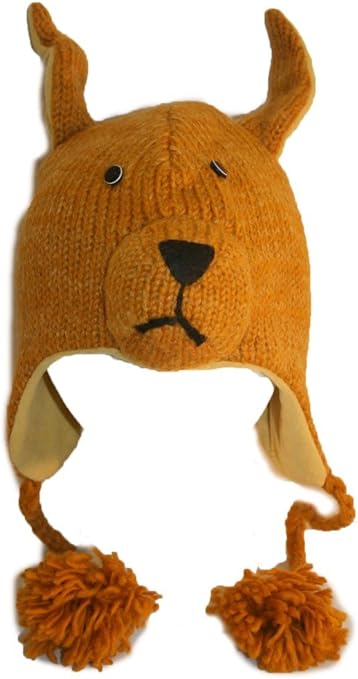 Delux Kangaroo Face Wool Pilot Animal Cap/Hat with Ear Flaps and Poms ...