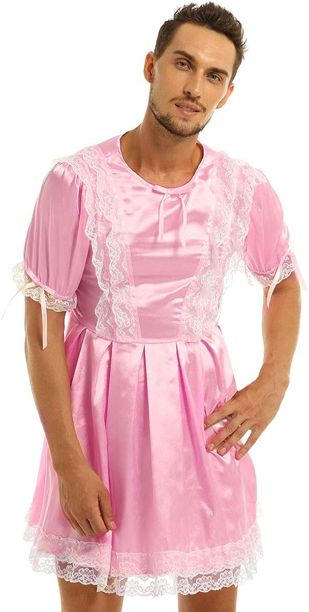iiniim Men’s Sissy Lingerie Dress Shiny Satin Frilly Crossdressing ...