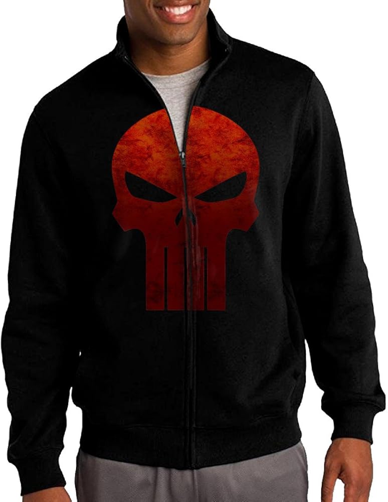 Men Red Punisher Logo Zip-up Jacket Hooded Sweatshirt Black at Amazon ...