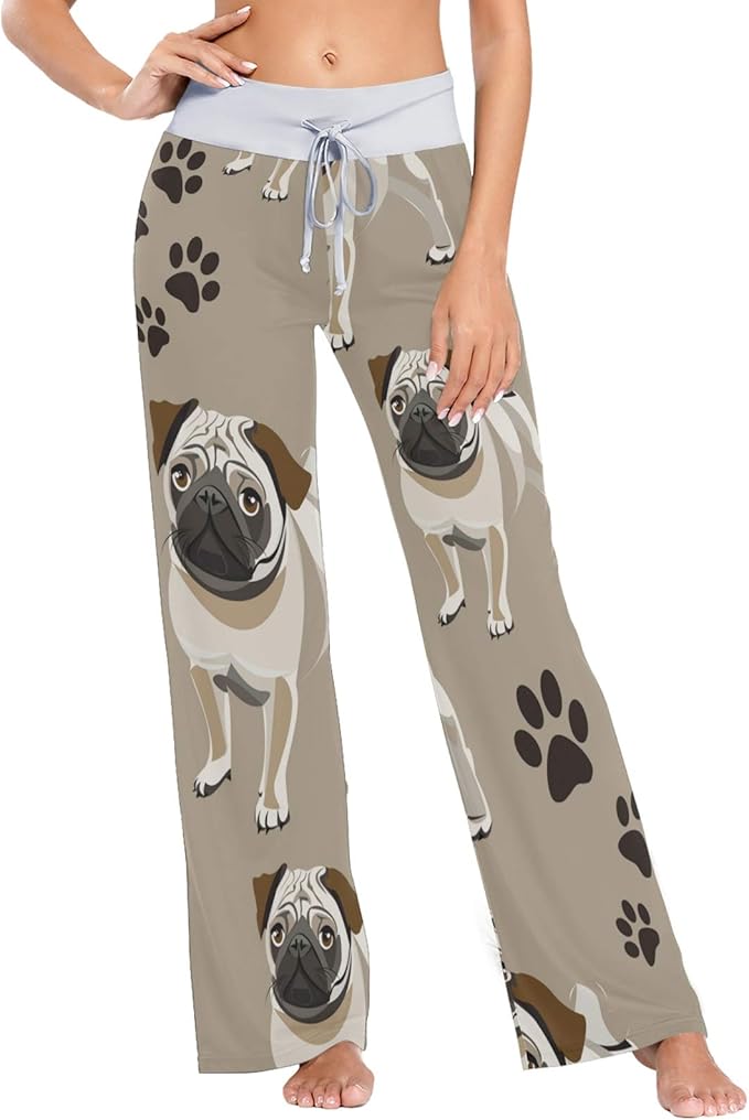 OTVEE Funny Dogs Brown Cartoon Pug Puppy Pajama Pants for Women Casual ...