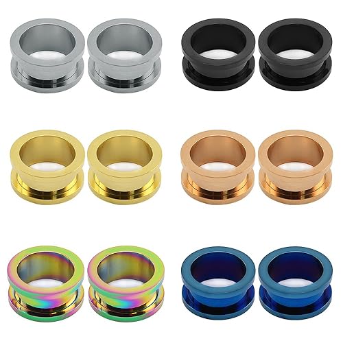 ZS 6 Pairs Stainless Steel Screw Fit Tunnels Plugs Flesh Expander ...