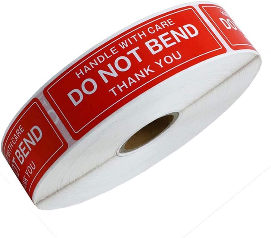 1 roll / 150 Labels, red “Handle be Careful not to Bend Thank You ...