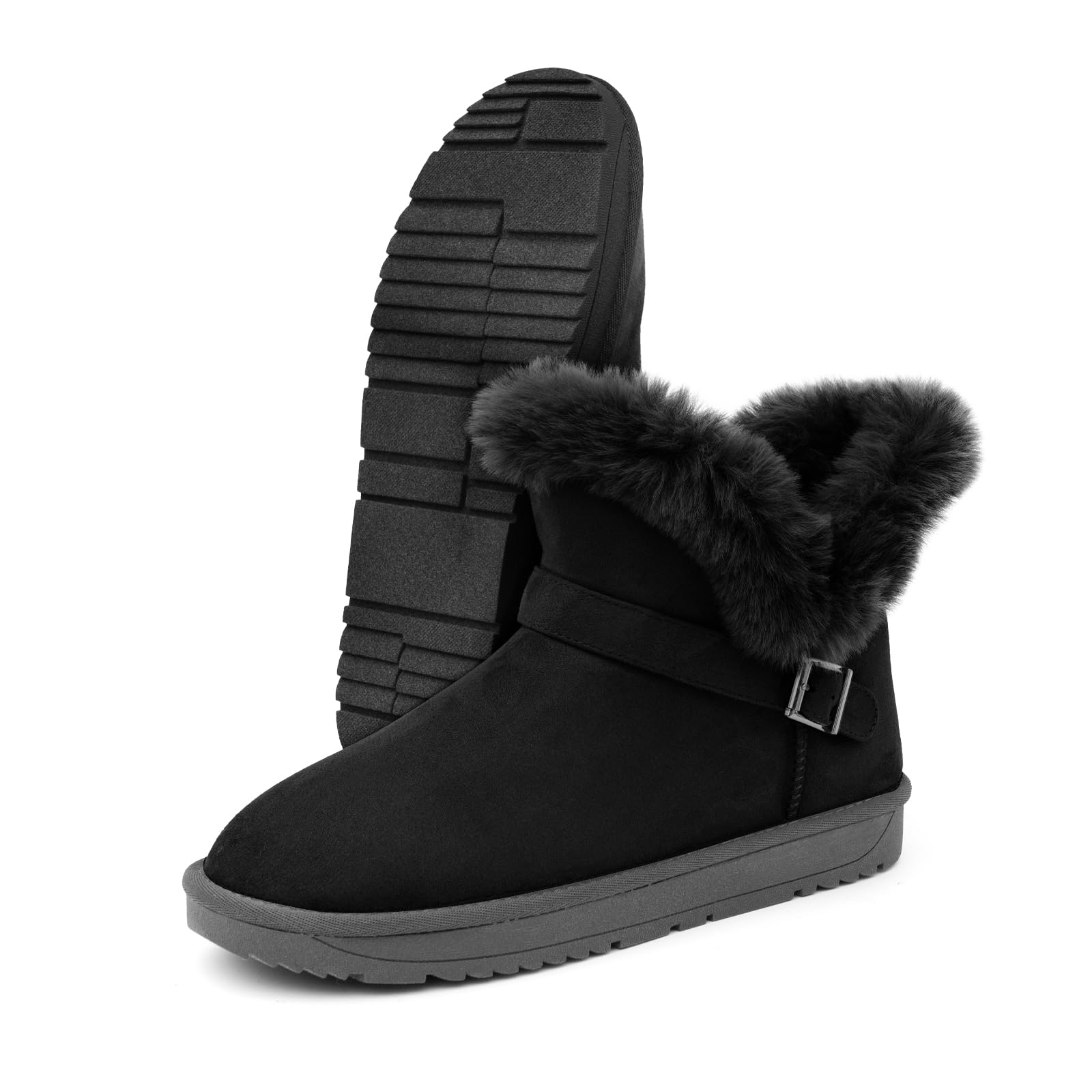 Roknemo Women's Winter Boots - Slip On Cozy Boots with Faux Fur Collar ...