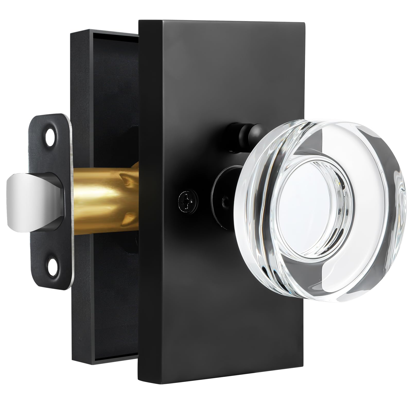 Glass Door Knobs Interior Privacy Crystal Door Knobs with Lock for Bedroom Bathroom, Matte Black ...
