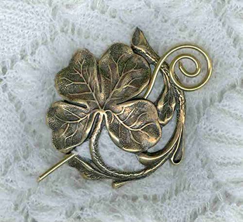 Amazon.com: Shamrock Shawl Pin, Oxidized Brass Shamrock Scarf Pin ...