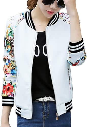 Amazon.com: FV RELAY Women's Slim Fit Floral Print Baseball Bomber ...
