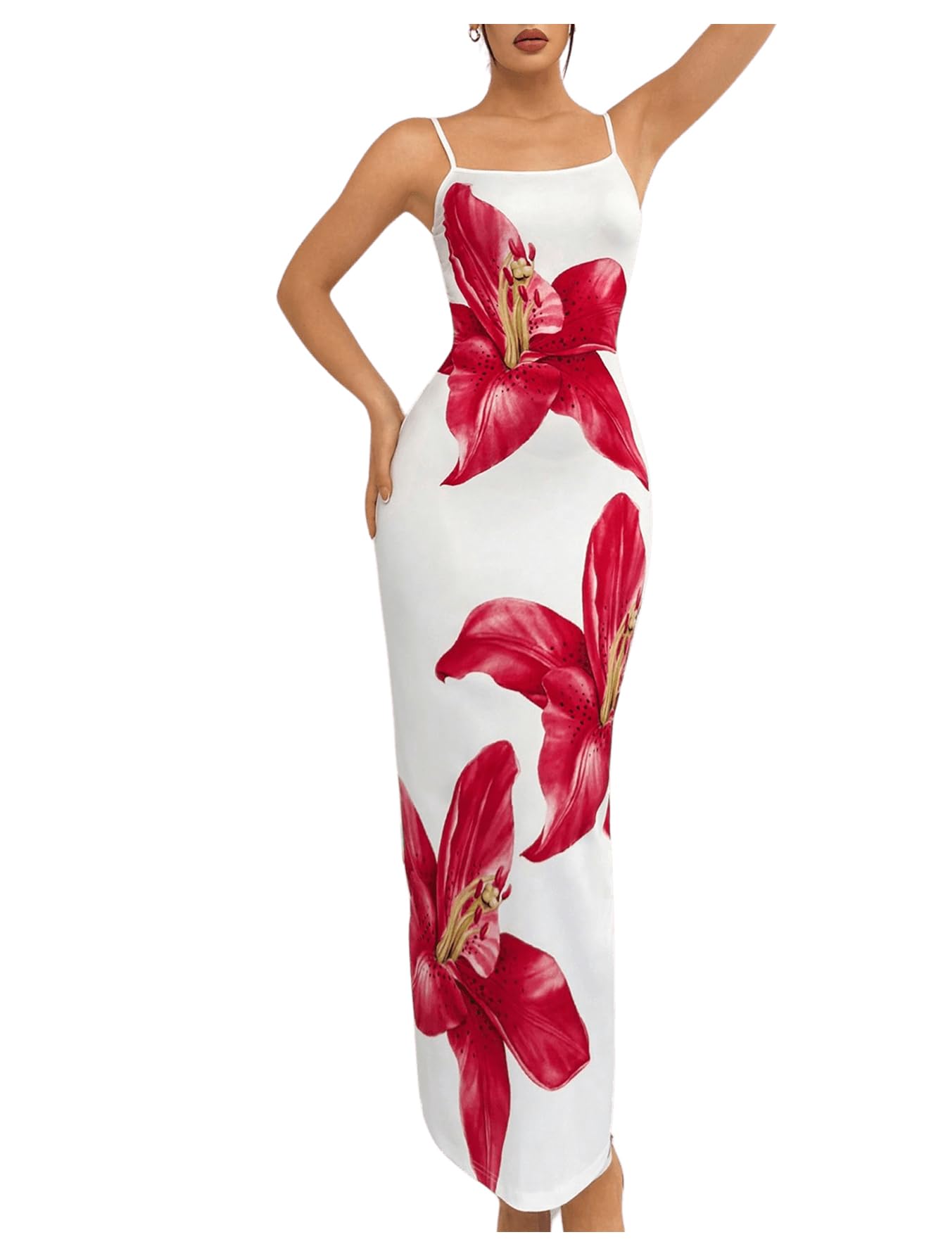 Verdusa Women's Floral Print Summer Backless Bodycon Cami Dresses Flowy ...